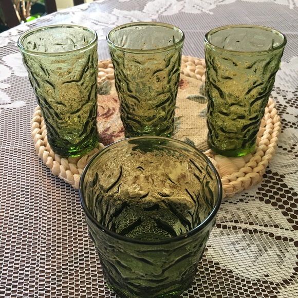 Morgantown | Dining | Vintage Retro Avocado Green Crinkle Glassware ...